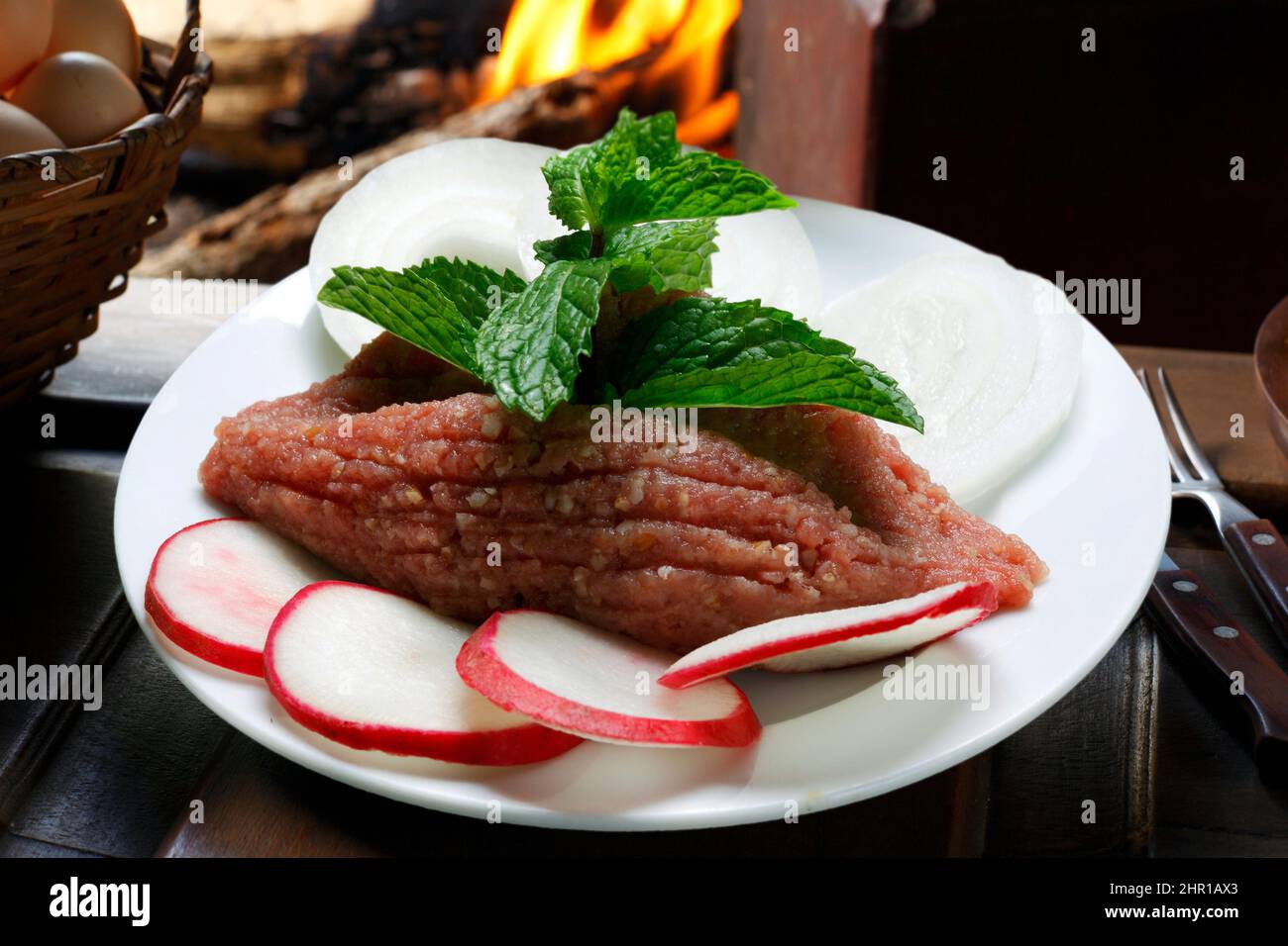 Raw kibbeh, traditional Arab food Stock Photo - Alamy