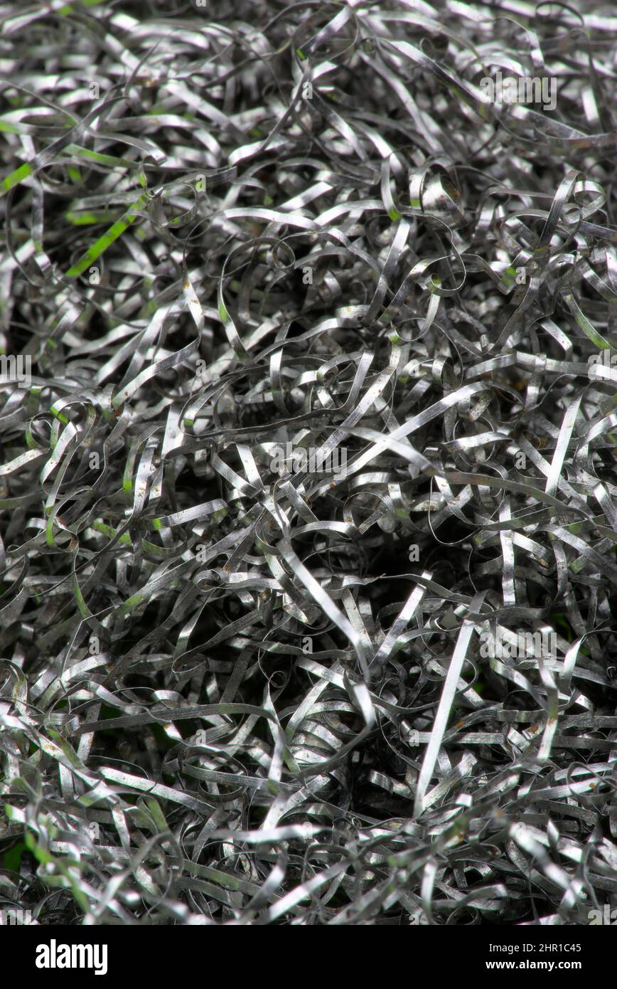 background of steel tangled metal fibers, close-up macro photography ...