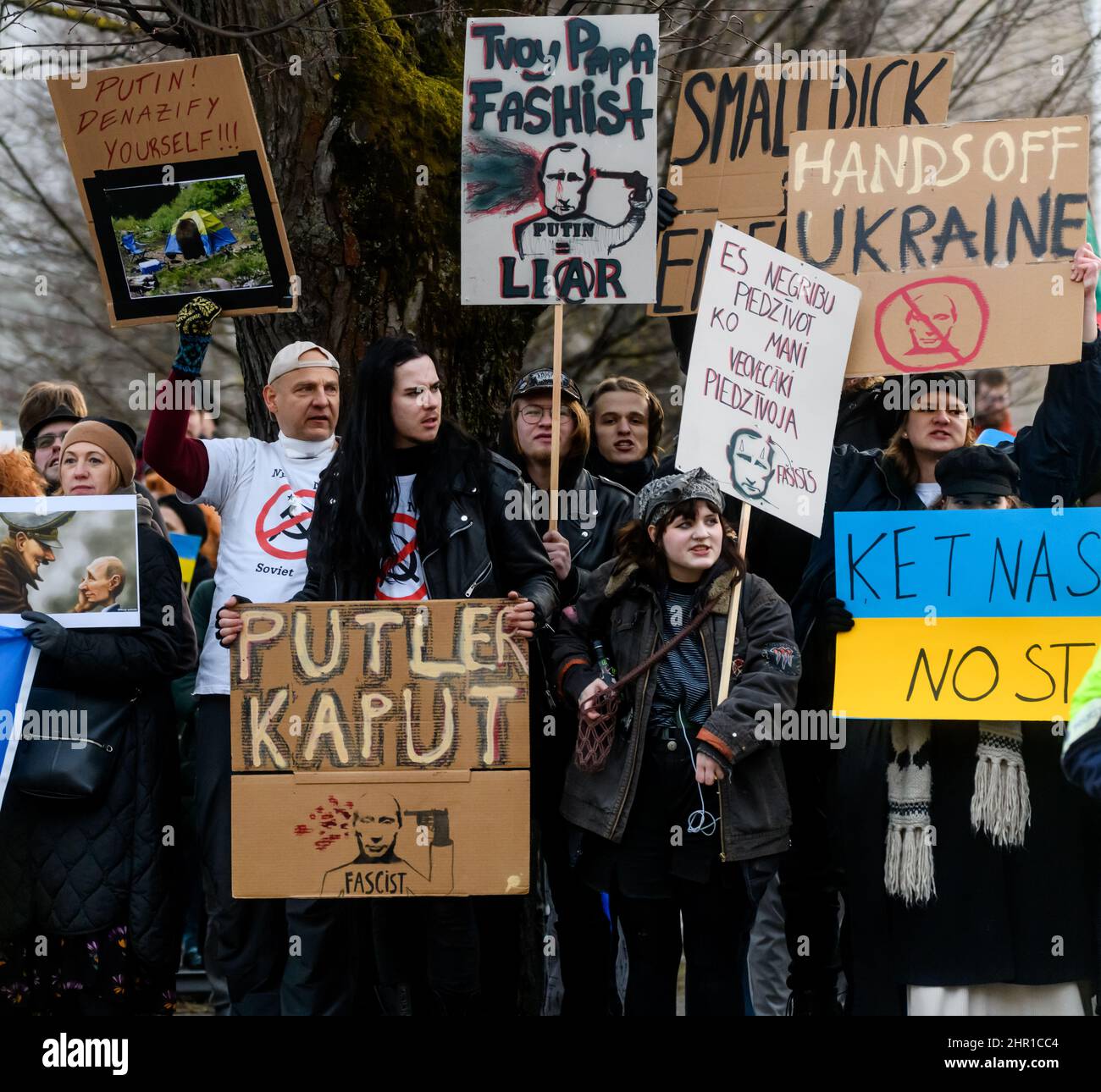 RIGA, LATVIA. 24th February 2022. People protest against Russian attack ...