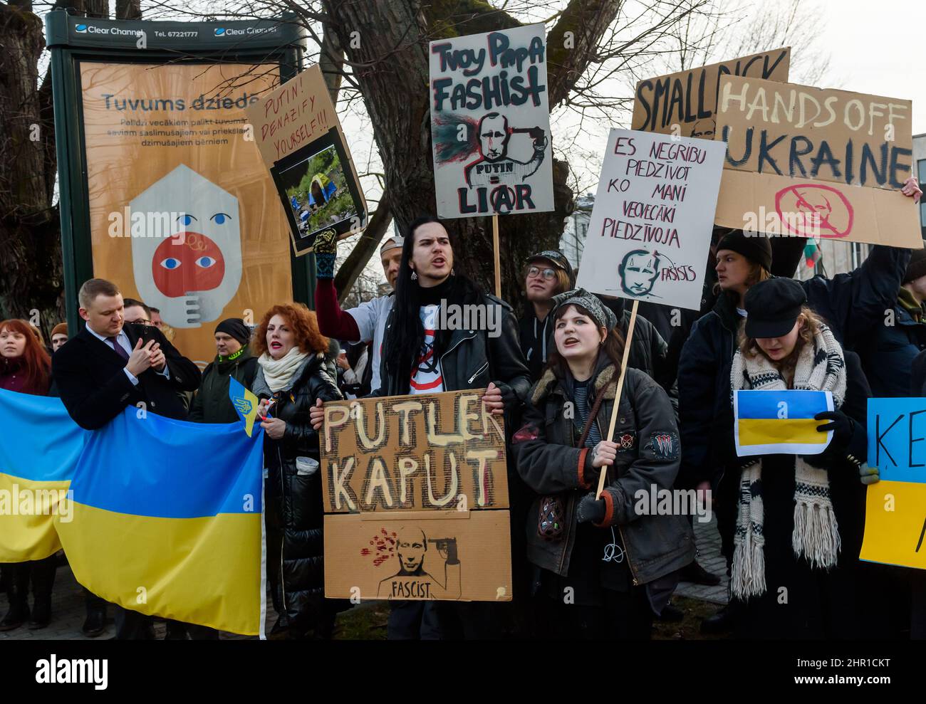 RIGA, LATVIA. 24th February 2022. People protest against Russian attack ...