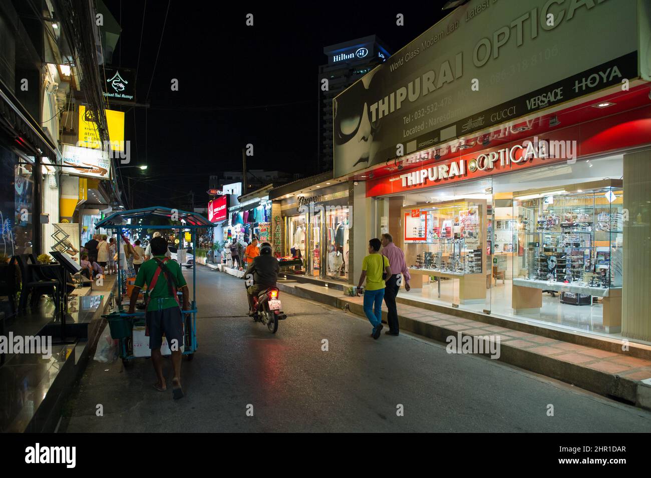 Urban scene by night from Naresdamri Road in vintage Hua Hin. Hua Hin ...