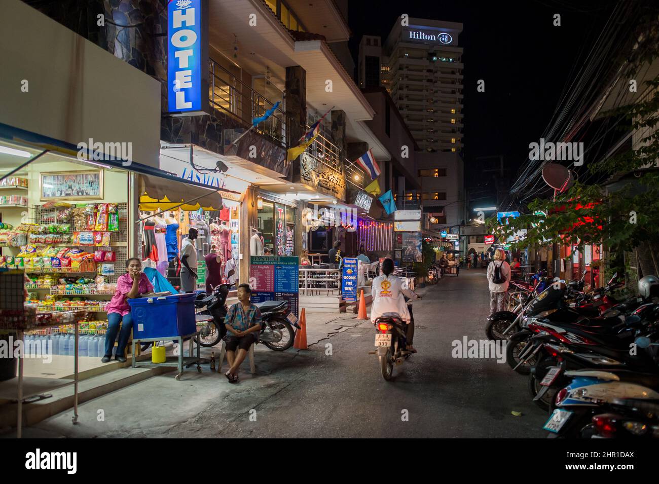 Urban scene by night from Naresdamri Road in vintage Hua Hin. Hua Hin ...