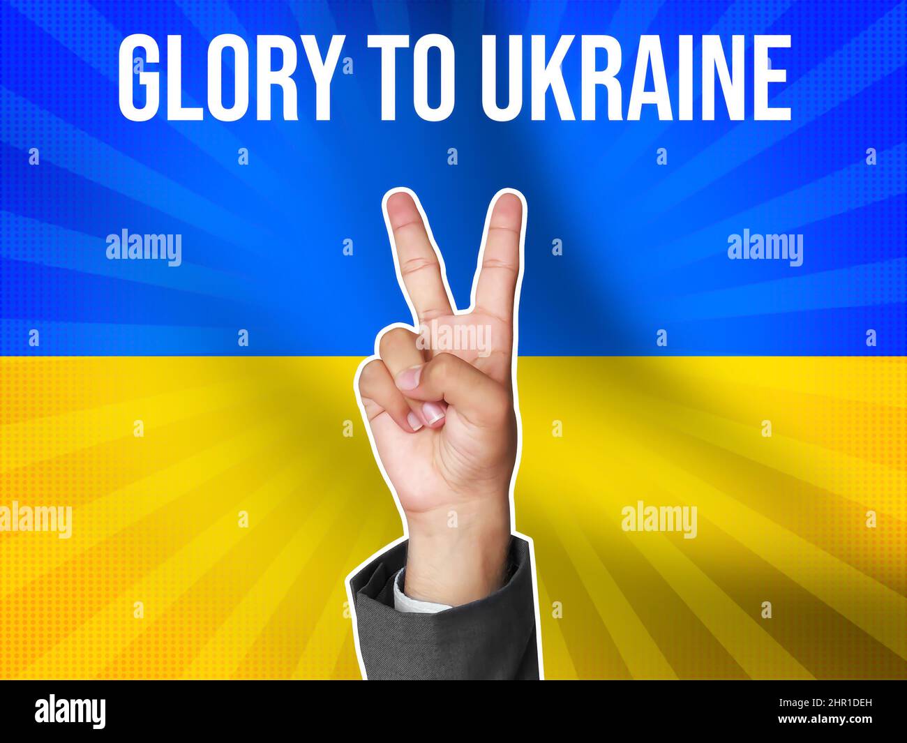 Glory to Ukraine Abstract Background with Hand Showing Victory Sign in ...