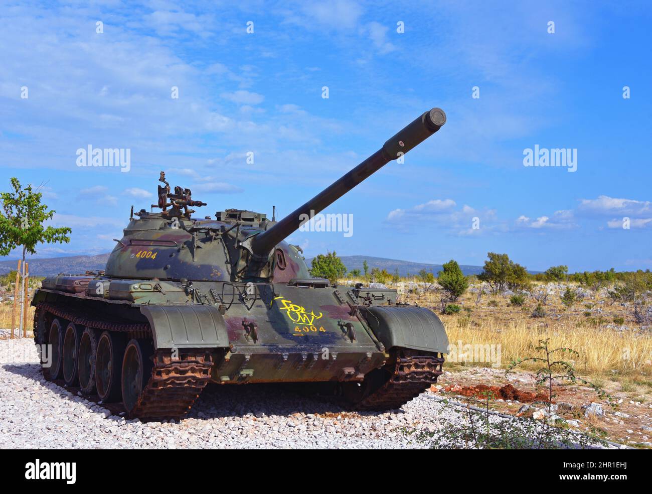Russain tank along the road, Croatia, Plitvice Lakes National Park ...