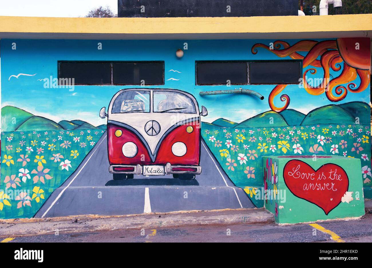 painted hippie van on a wall, Greece, Crete, Matala Stock Photo - Alamy