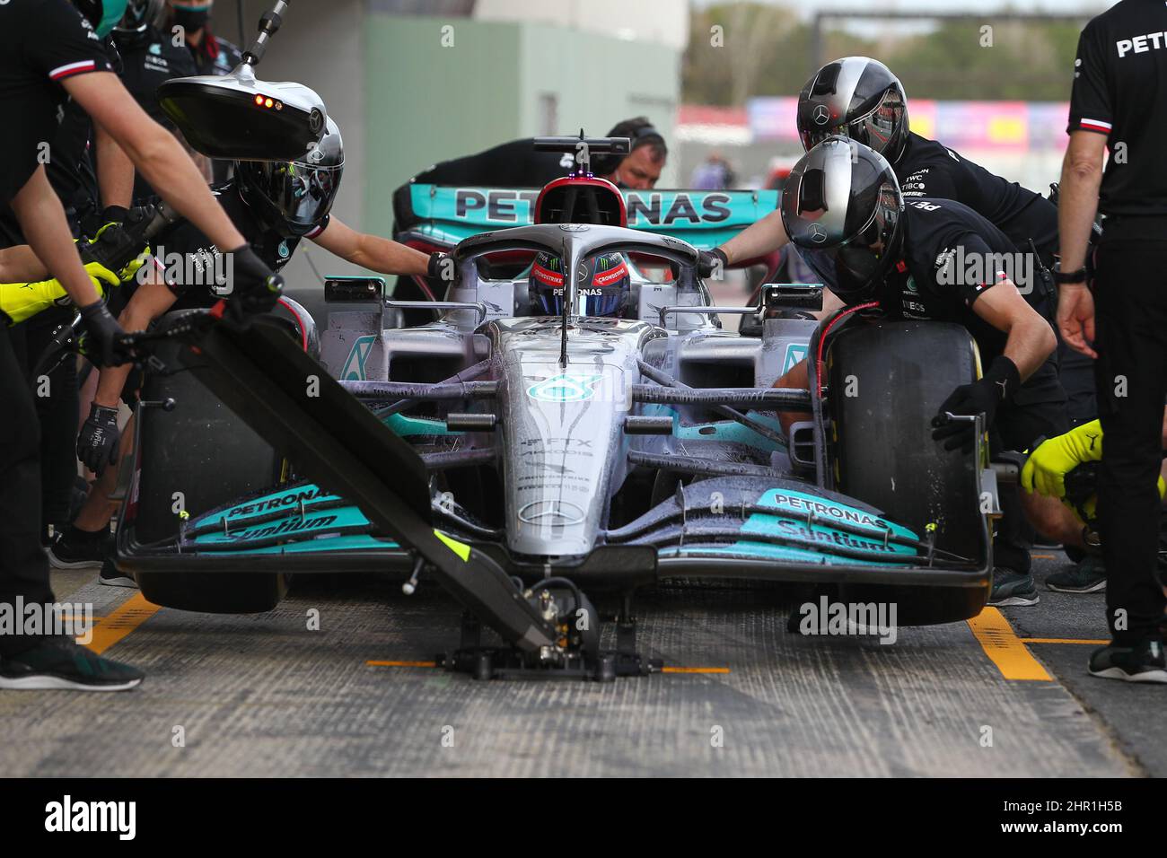 Barcelona, Spain. 24th Feb, 2022. Mercedes-AMG Petronas F1 TeamWork ...
