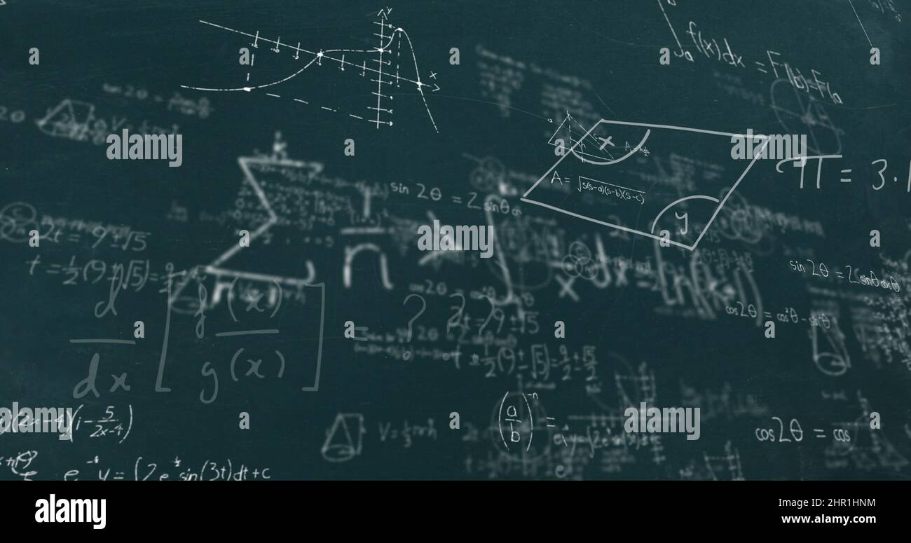 Image of mathematical equations moving on green background Stock Photo ...
