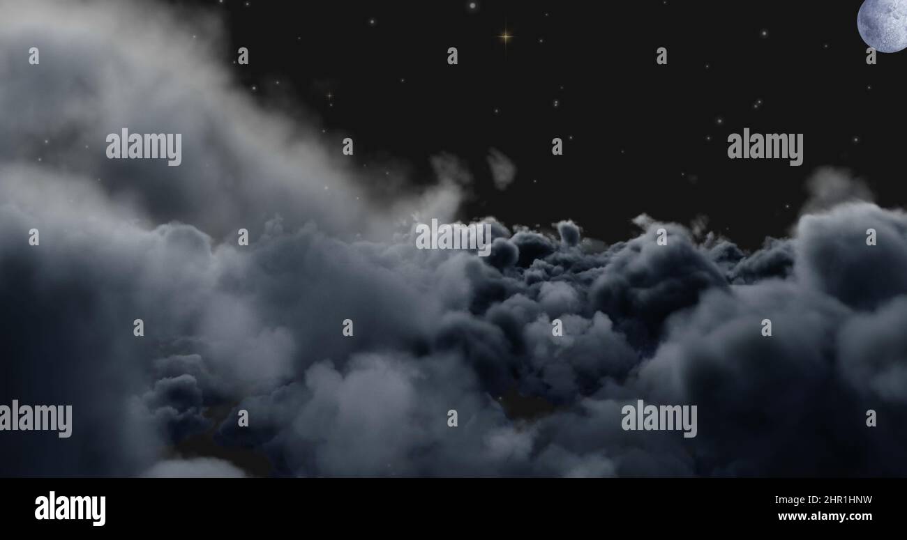 Image of moon and clouds moving on black background Stock Photo - Alamy
