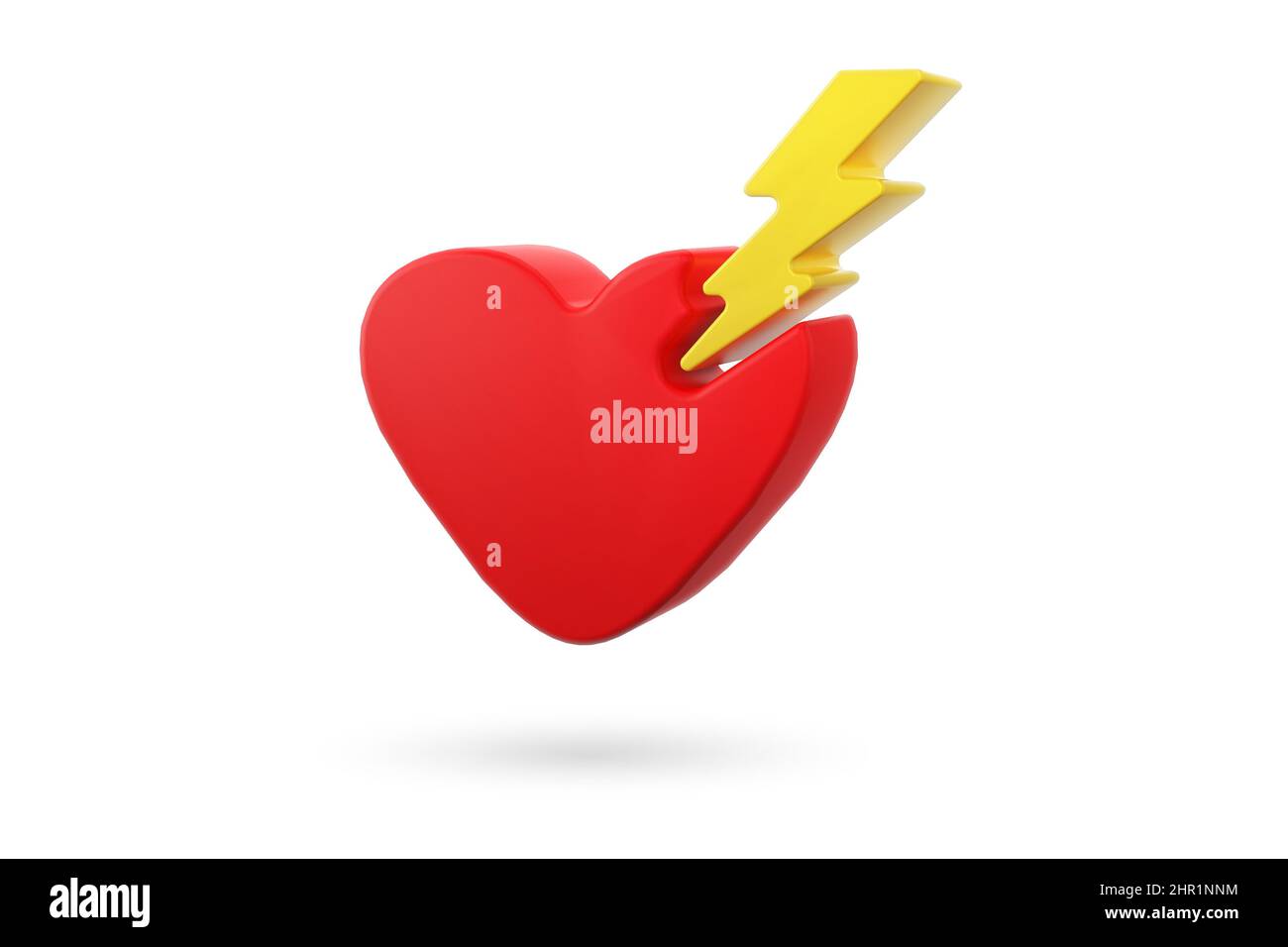 Red heart with yellow lightning bolt isolated on white background, 3D ...