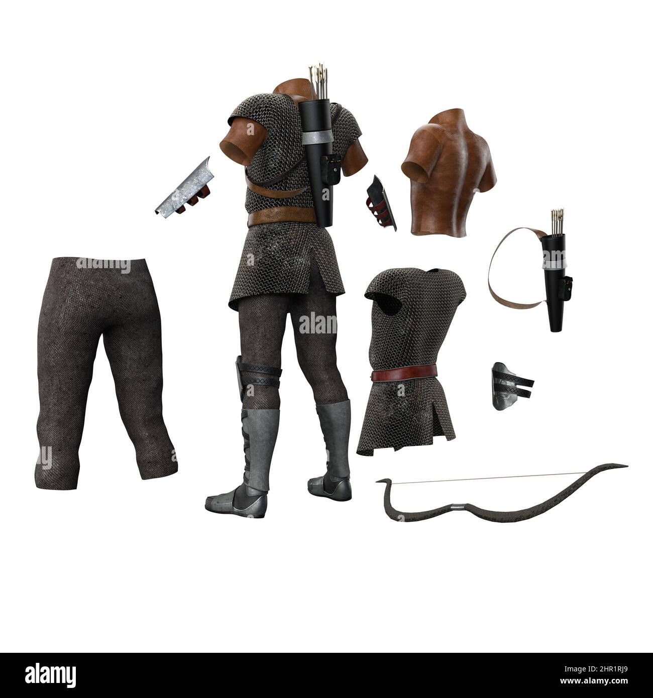 Fantasy adventure clothing on isolated back white background, 3D ...