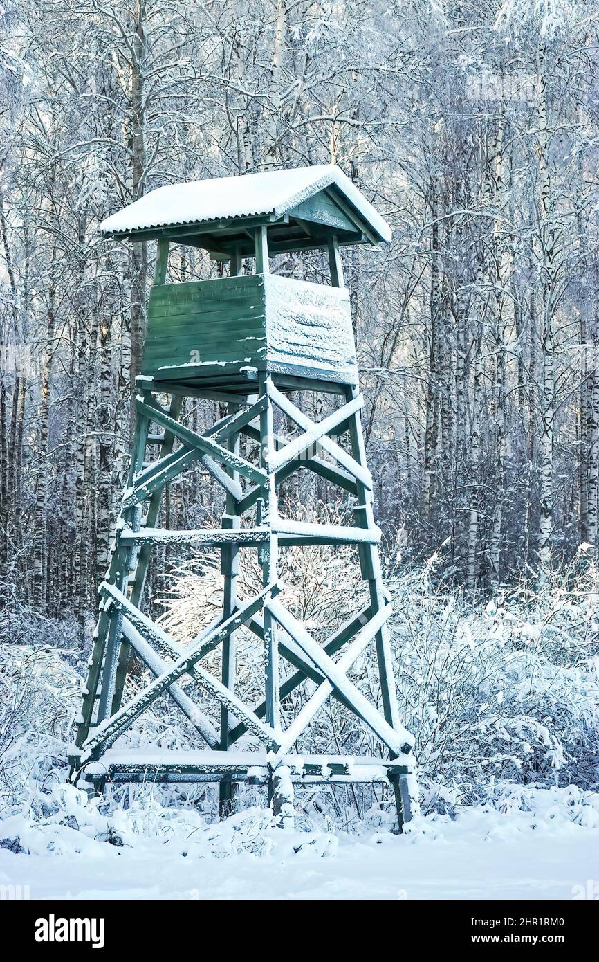 Snow landscape with hunting tower hi-res stock photography and images ...