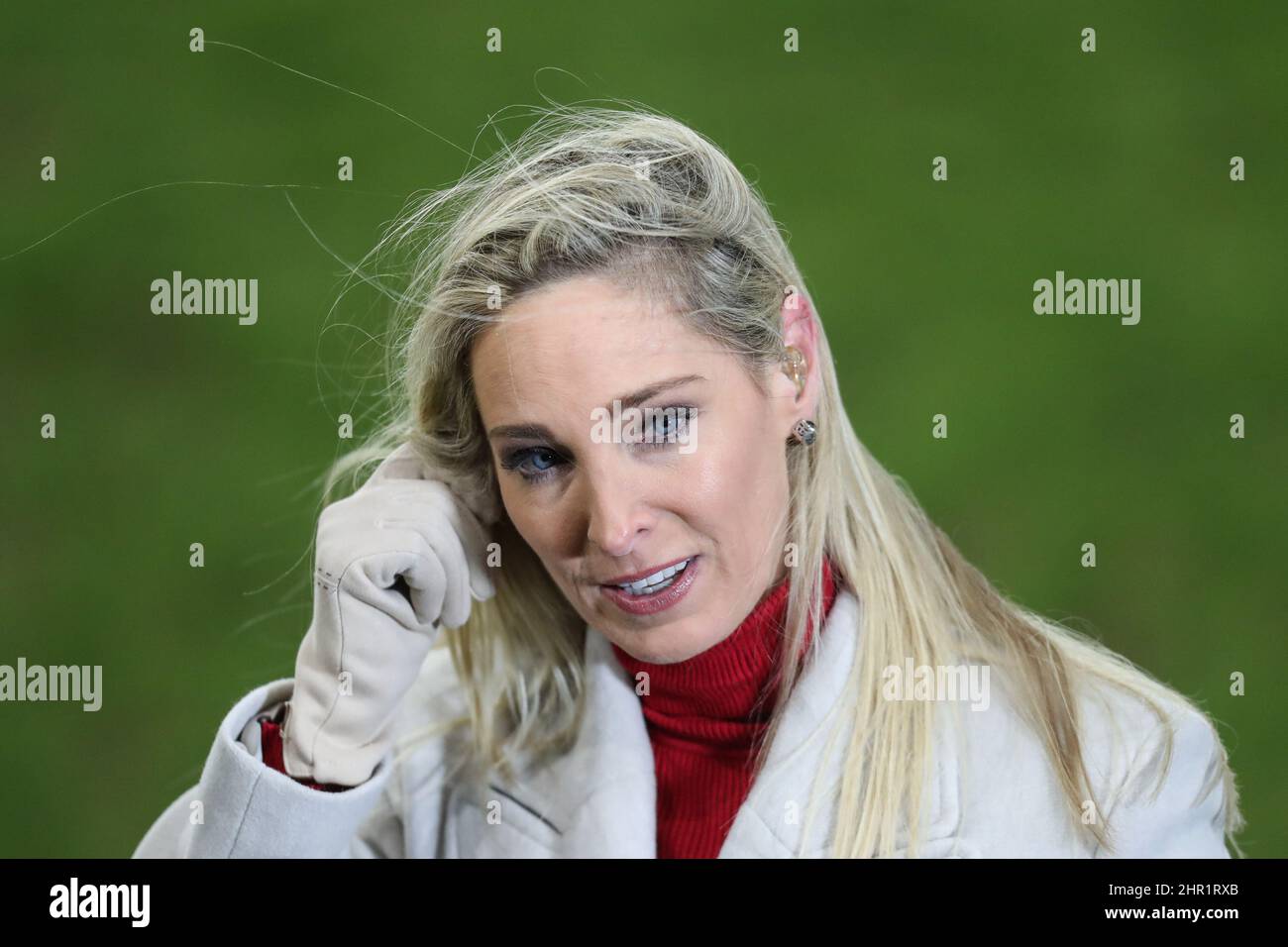 Sky Sports Rugby League presenter Jenna Brooks before the game Stock ...