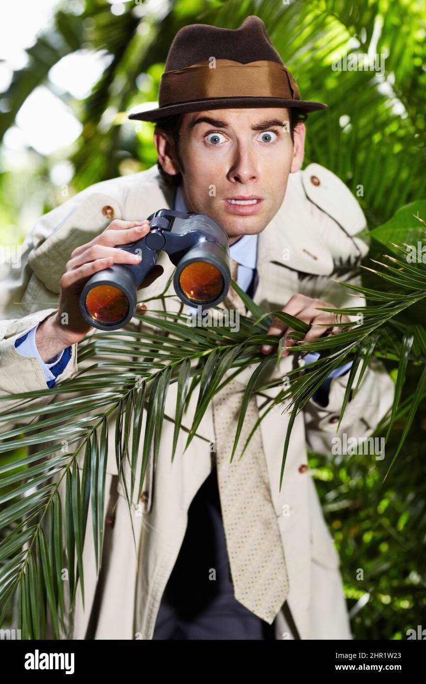 I cant believe that. Shocked private investigator using binoculars to ...