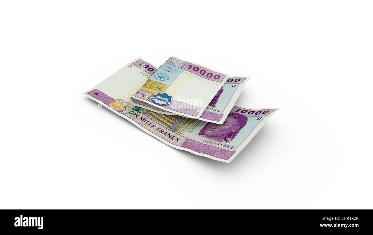 3D rendering of Double 10000 Central African CFA franc notes isolated ...