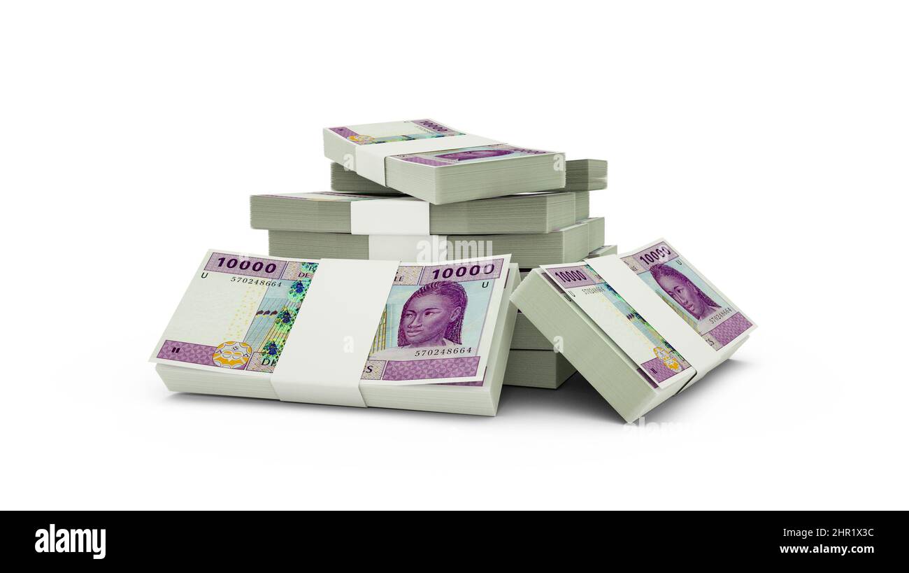 3d rendering of Stack of 10000 Central African CFA franc notes. bundles ...