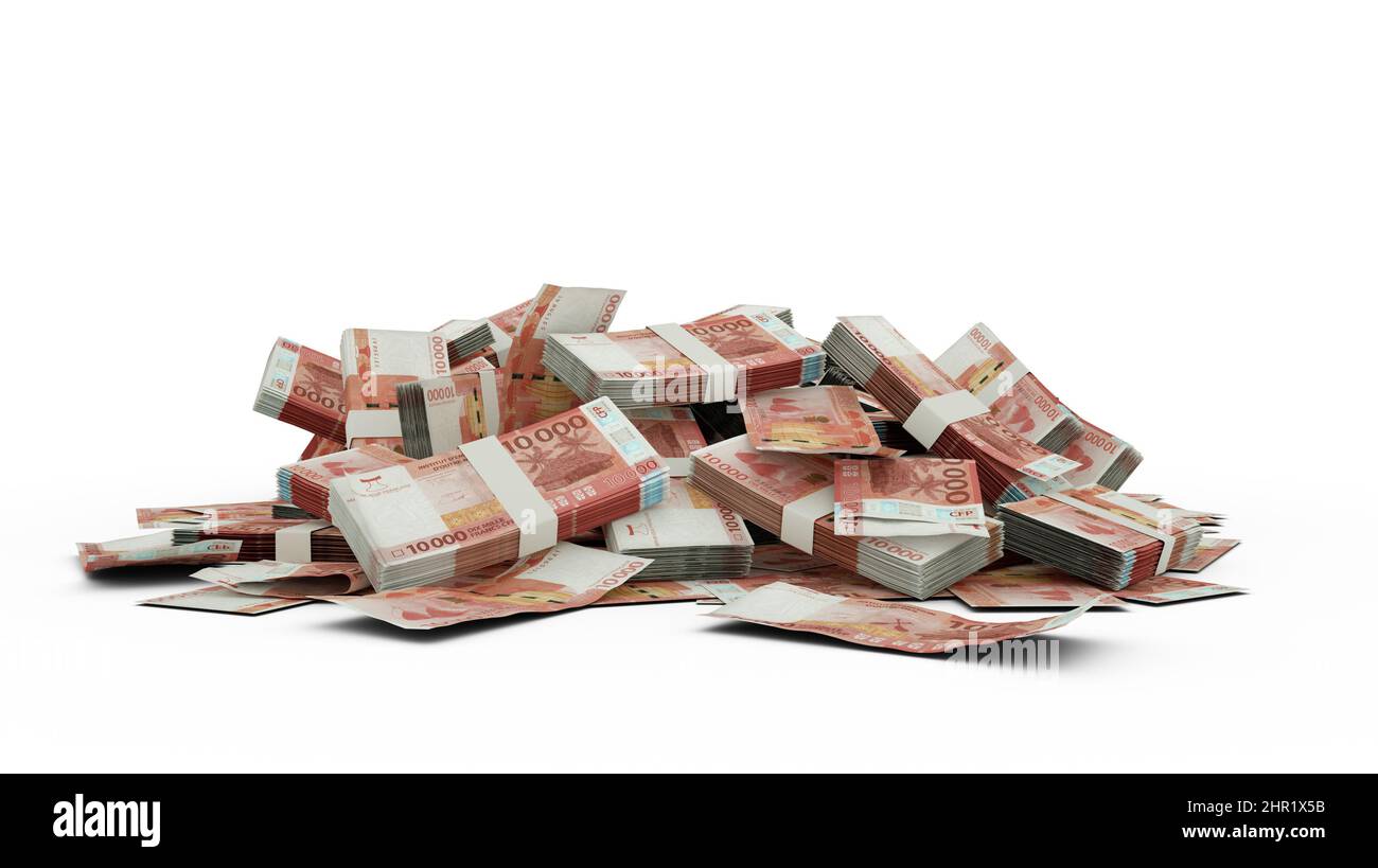 3D Stack of 10000 CFP franc notes isolated on white background Stock ...