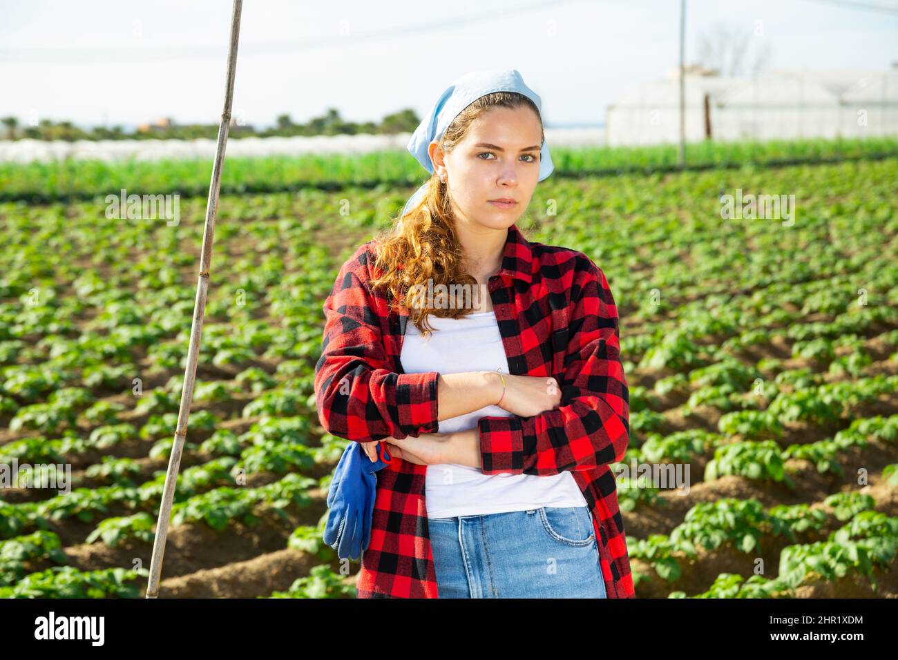 Confident girl farmer on vegetable farm field in spring Stock Photo - Alamy