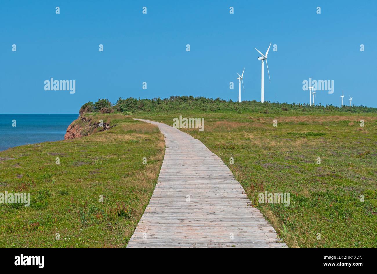 Wind Farm Along a Coatal Boardwalk on the North Cape Trail on Prince ...