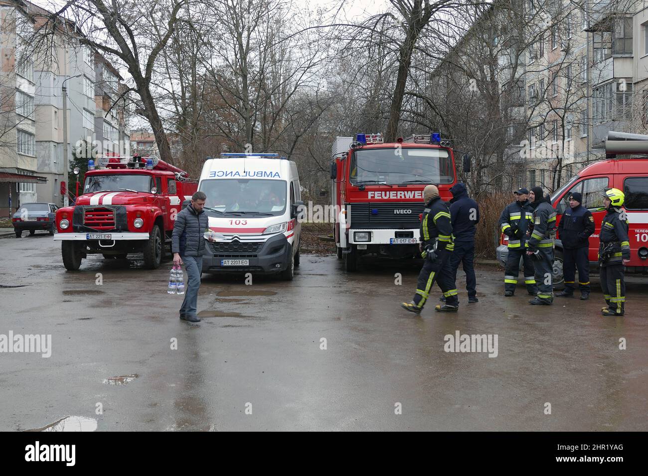IVANO-FRANKIVSK, UKRAINE - FEBRUARY 24, 2022 - A man carries the ...