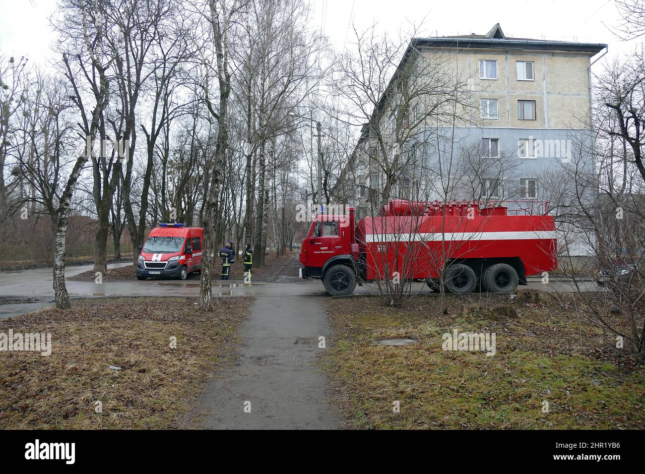 IVANO-FRANKIVSK, UKRAINE - FEBRUARY 24, 2022 - Fire engines and ...