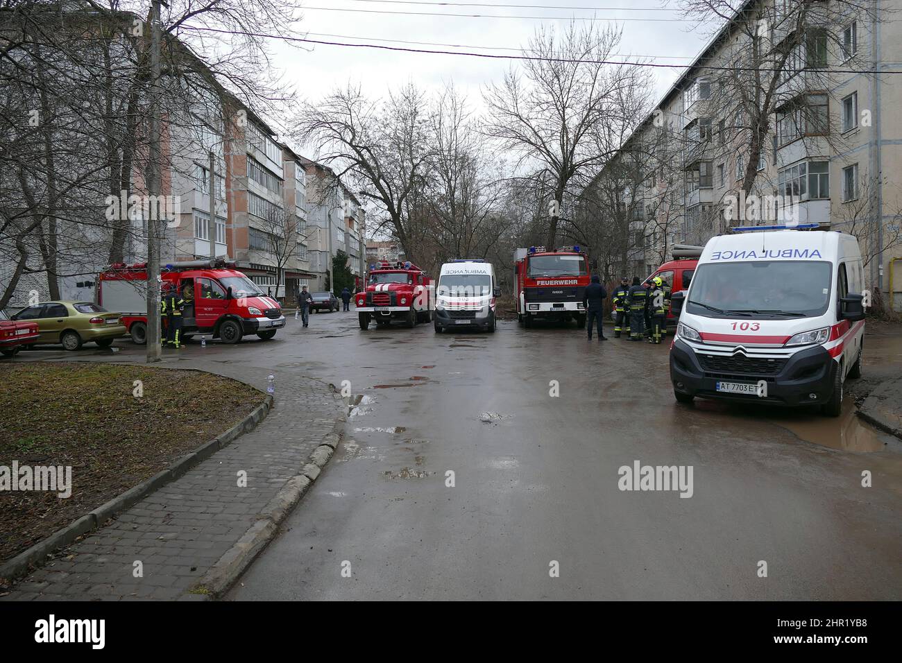 IVANO-FRANKIVSK, UKRAINE - FEBRUARY 24, 2022 - Fire engines and ...