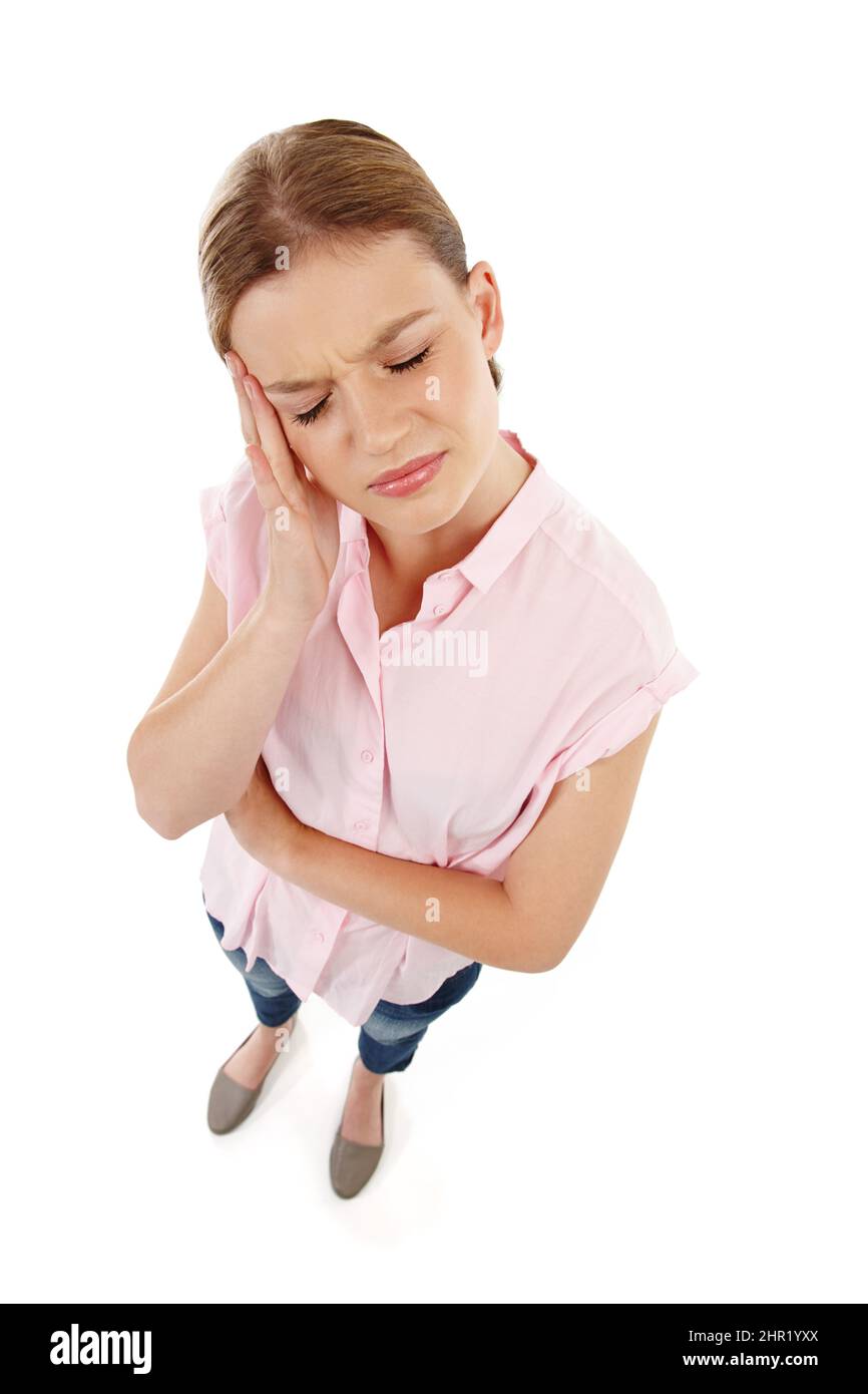 Woman rubbing head hi-res stock photography and images - Alamy