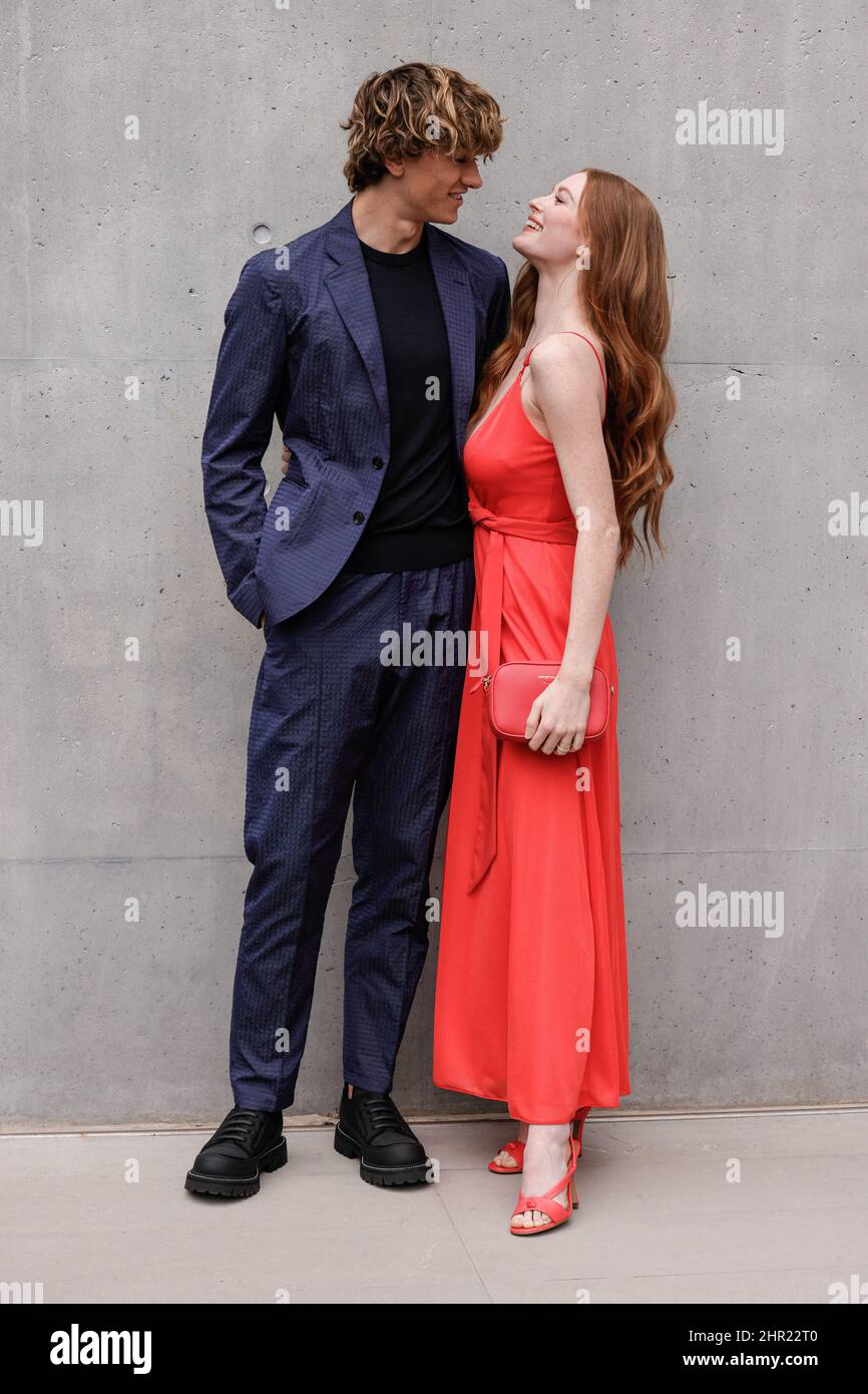 Gavin Casalegno, Larsen Thompson poses ahead of Emporio Armani show as ...