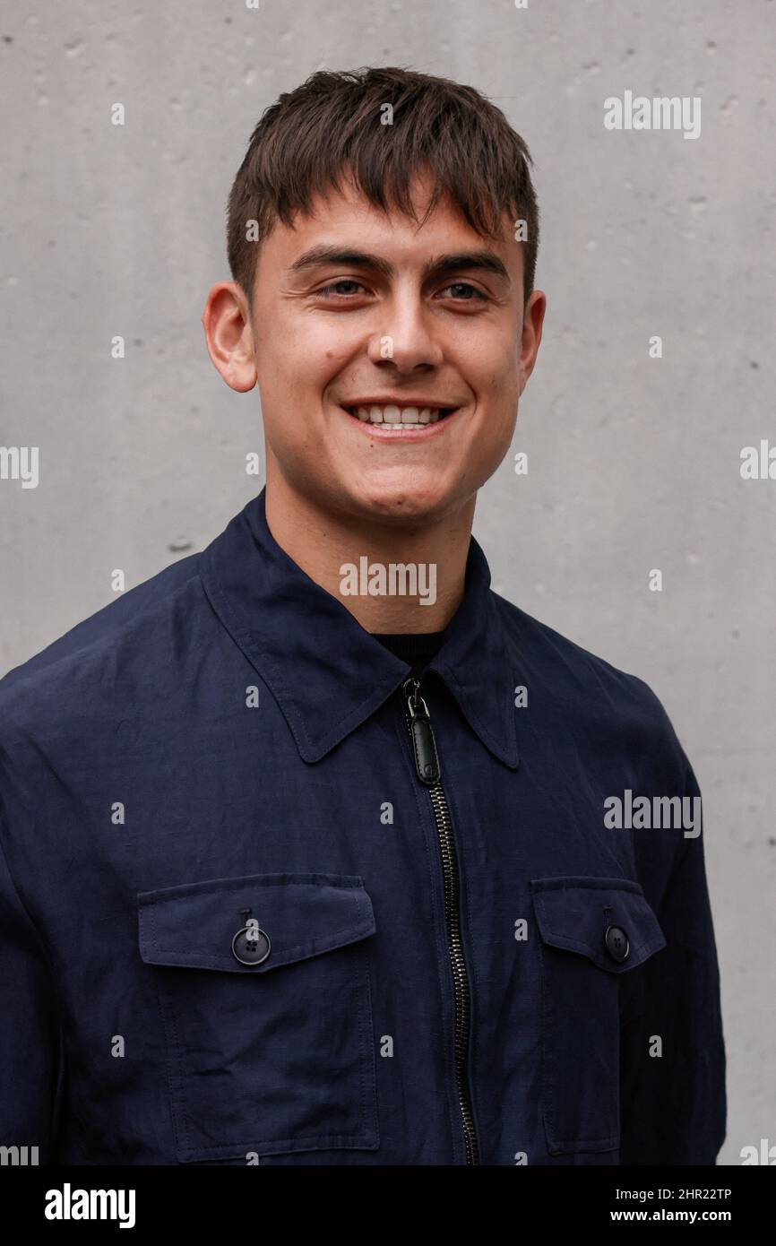 Paulo Dybala poses ahead of Emporio Armani show as part of Fall-Winter ...