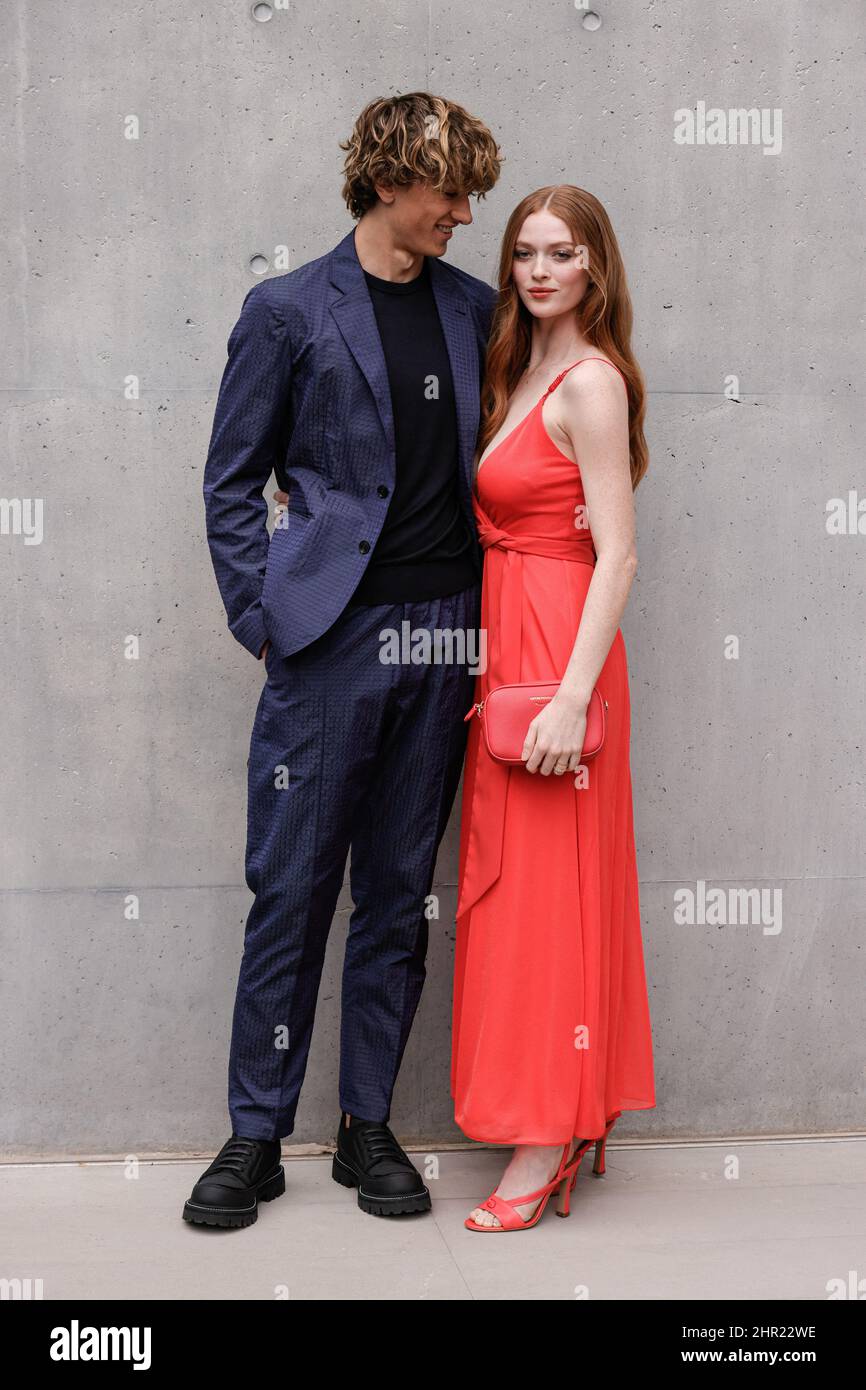 Gavin Casalegno, Larsen Thompson poses ahead of Emporio Armani show as ...