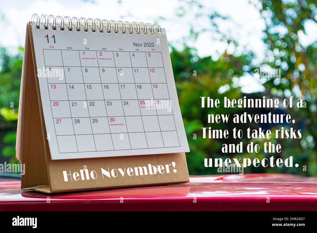 White November 2022 calendar on green background with motivational and ...
