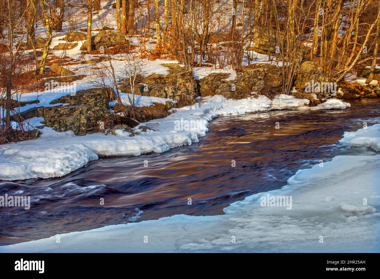 Tobyhanna Creek, a tributary of the Delaware River, as seen in winter ...