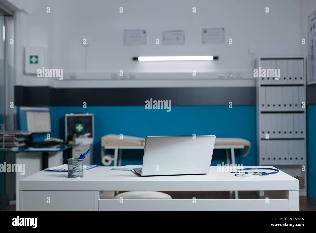Empty doctor office with nobody in it equiped with medical equipment ...