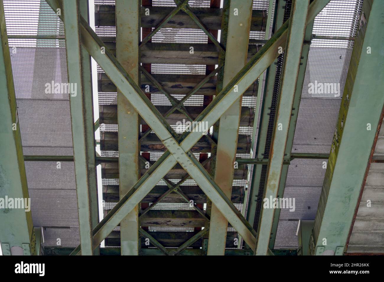 Steel construction of a cable car with riveted steel girders, steel ...