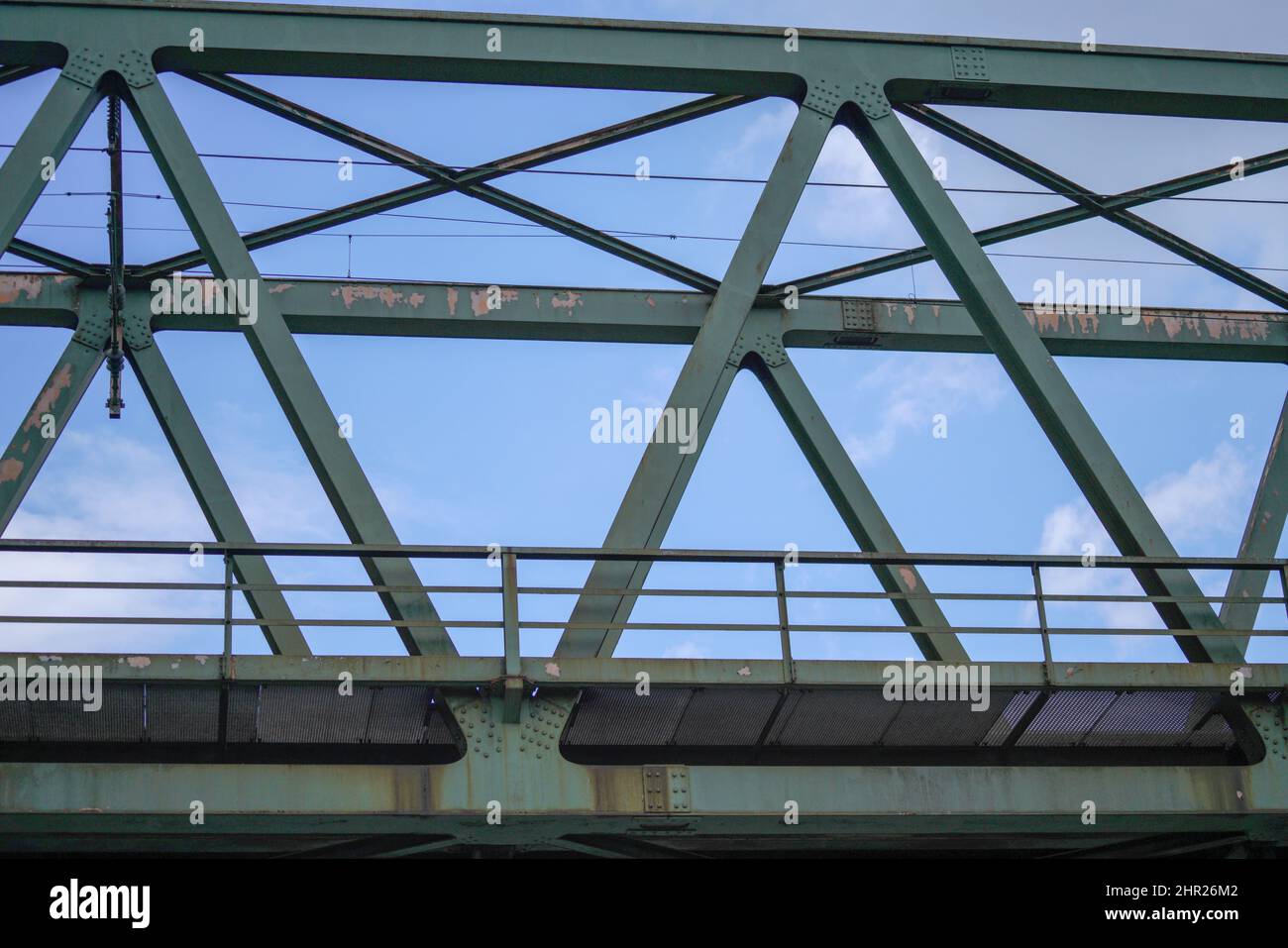 Steel construction of a cable car with riveted steel girders, steel ...
