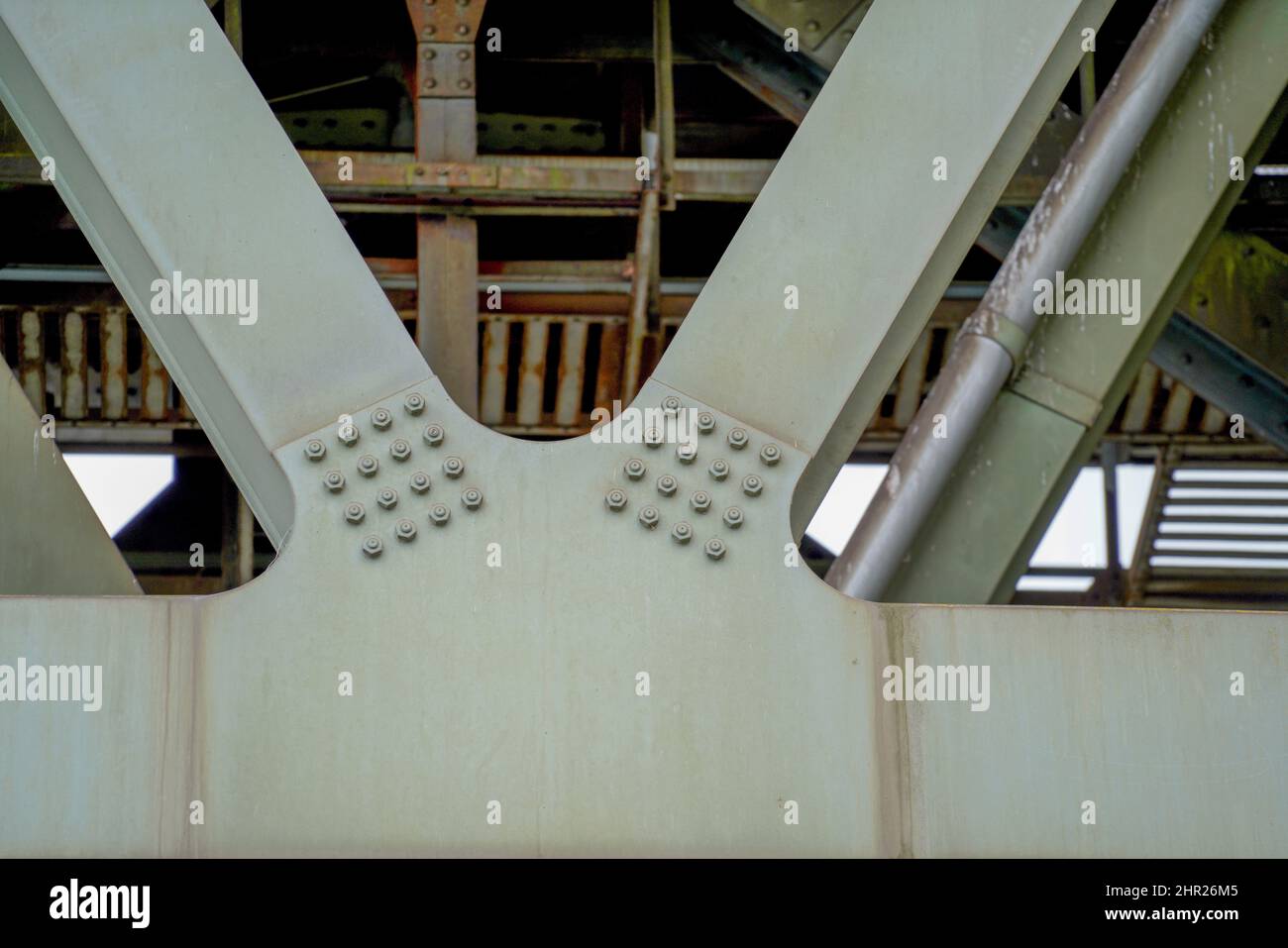 Steel construction of a cable car with riveted steel girders, steel ...