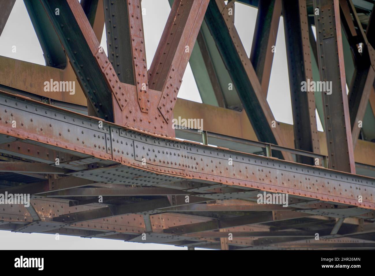 Steel construction of a cable car with riveted steel girders, steel ...