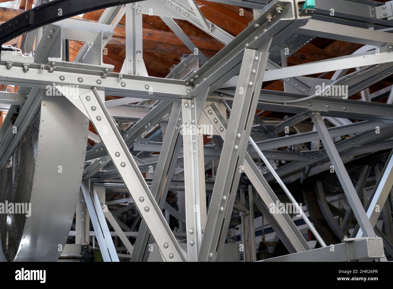 Steel construction of a cable car with riveted steel girders, steel ...