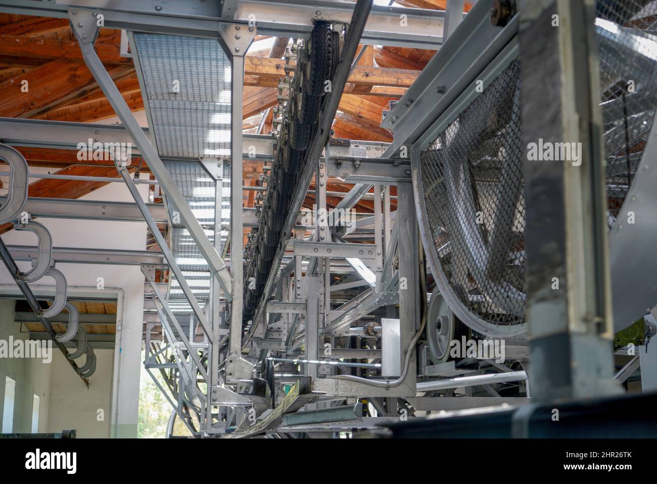 Steel construction of a cable car with riveted steel girders, steel ...