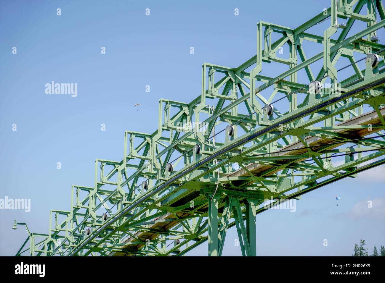 Steel construction of a cable car with riveted steel girders, steel ...