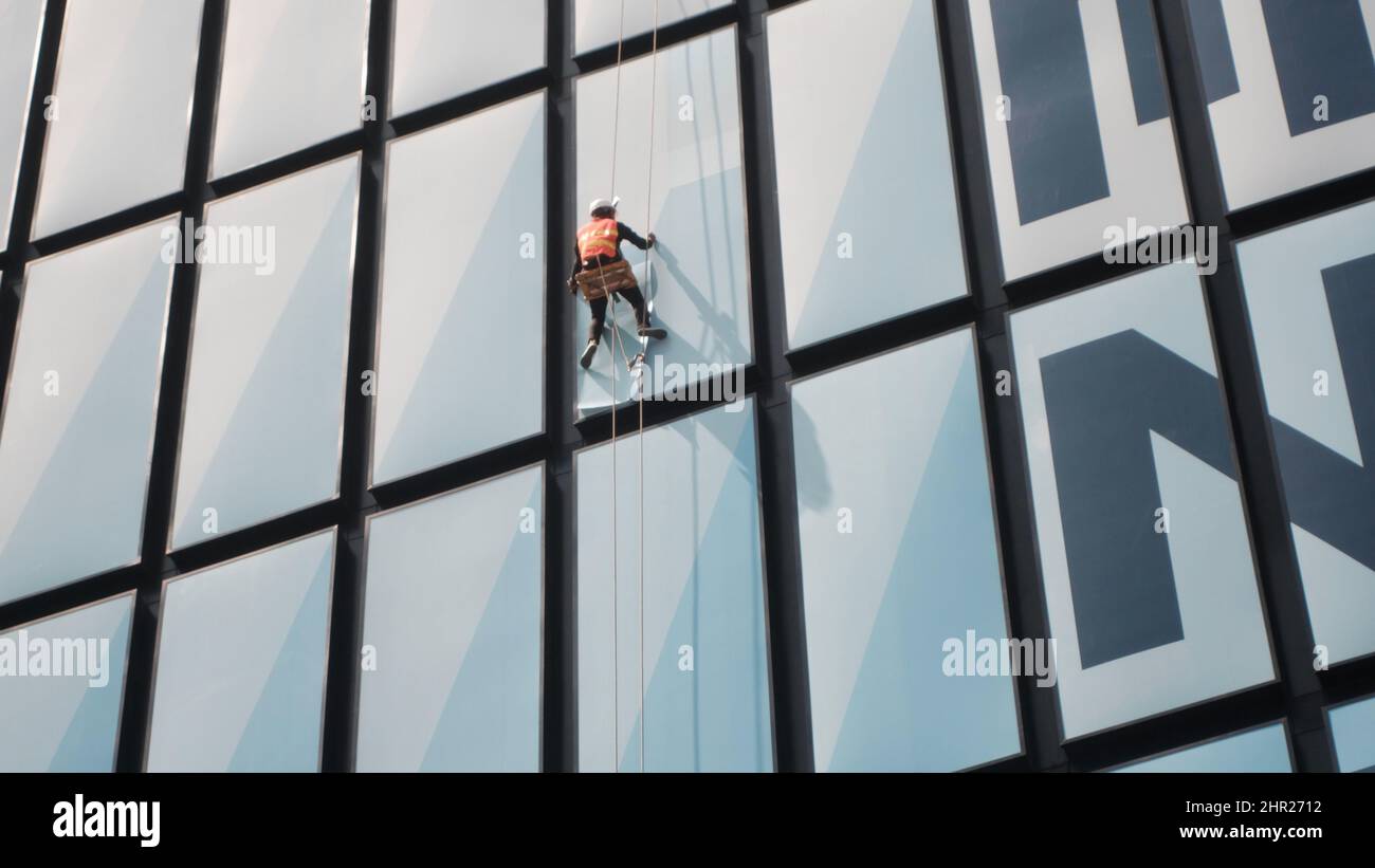 Window Washer Cleaning Glass on Mahanakhon CUBE Naradhiwas ...