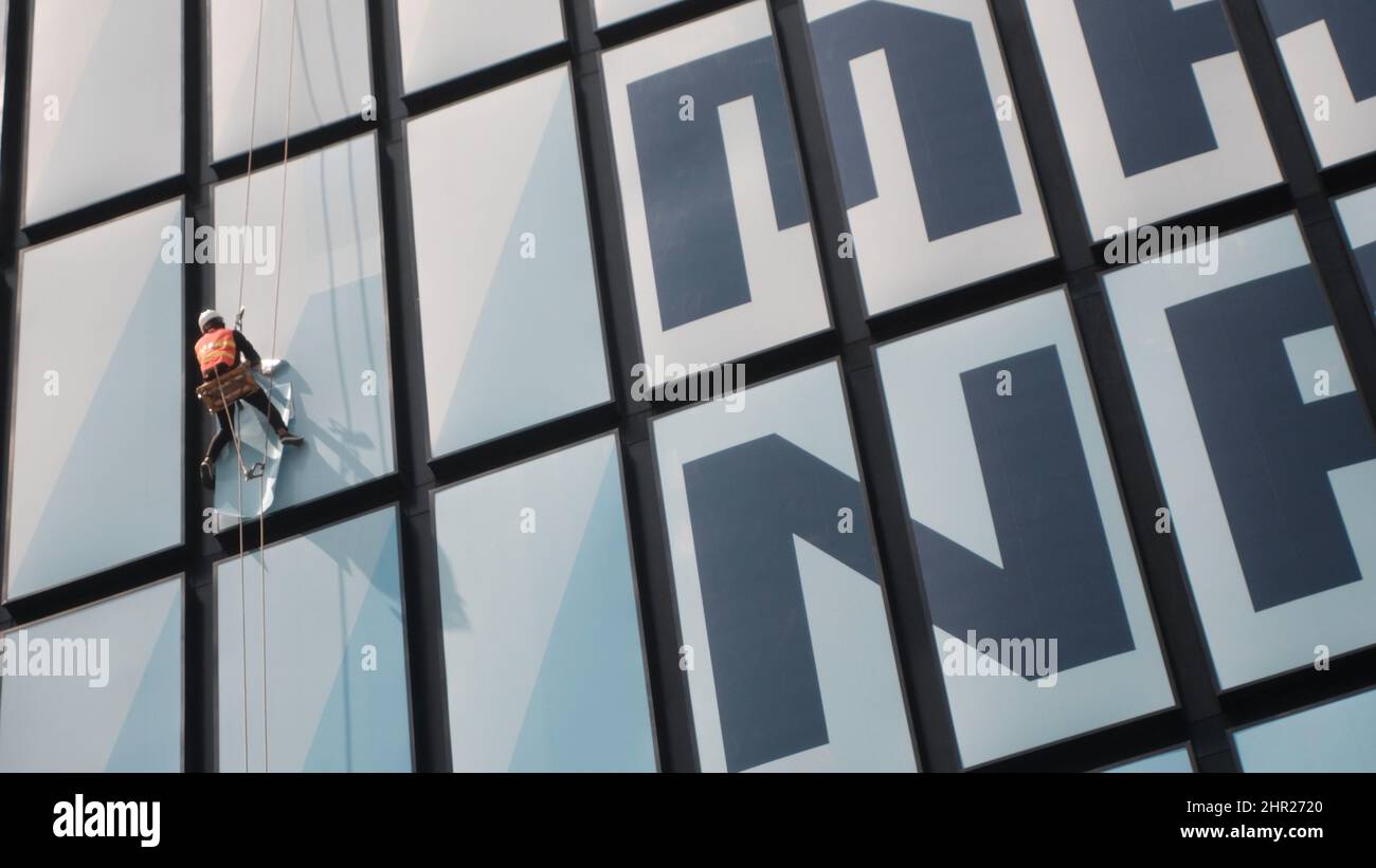 Window Washer Cleaning Glass on Mahanakhon CUBE Naradhiwas ...