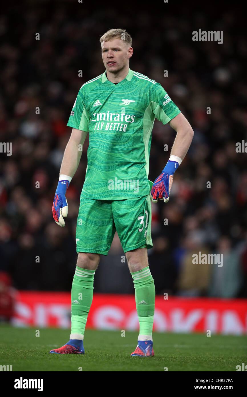 London, UK. 24th Feb, 2022. Aaron Ramsdale (A) at the Arsenal v Wolves ...