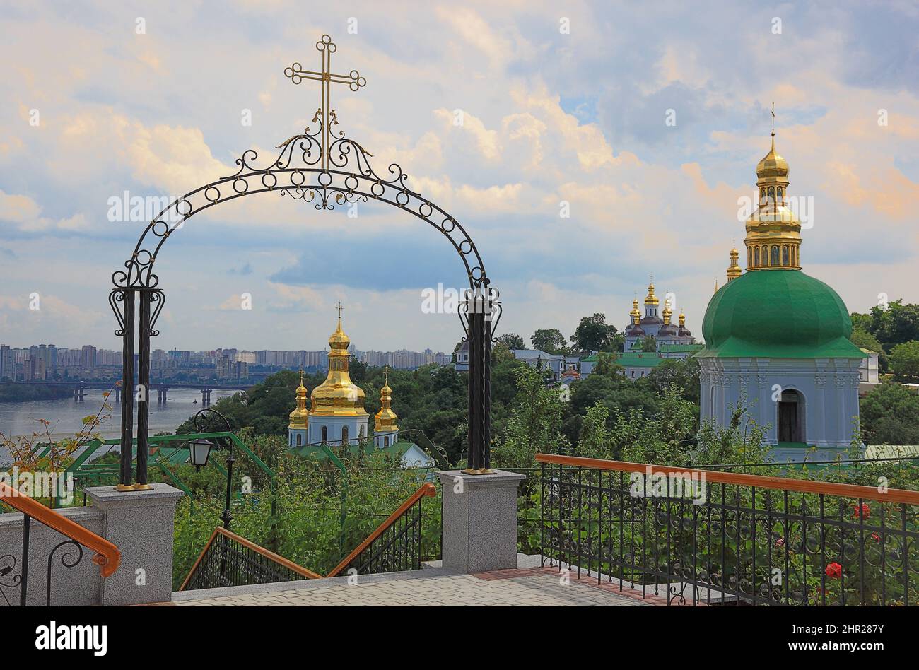 Ukraine, Kiev city, view of part of Kiev cave monastery and river Dnepr ...