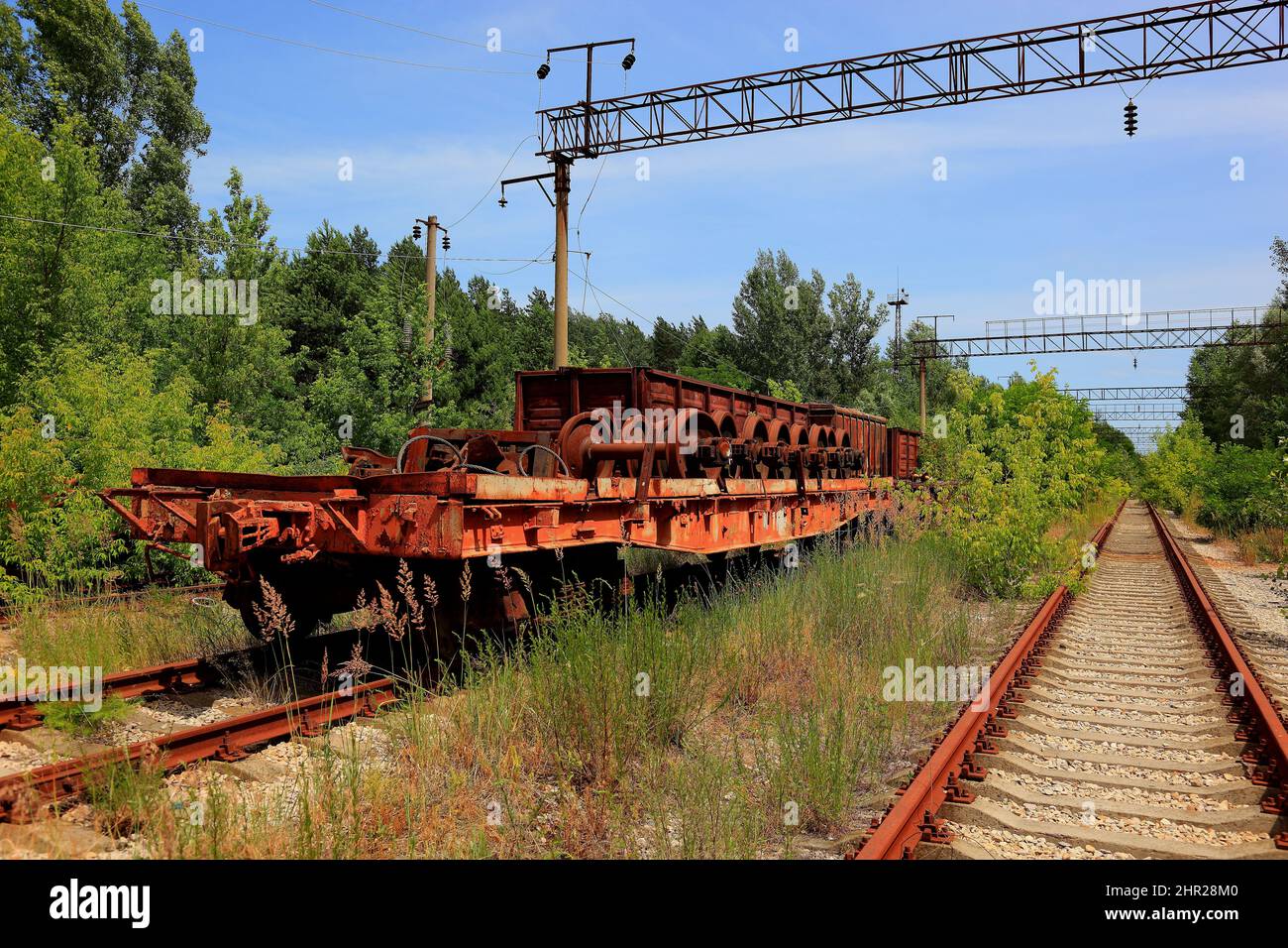 Ukraine, barrier zone, rail vehicle on the territory of the former ...