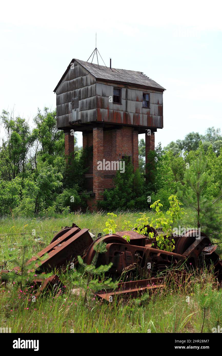 Ukraine, barrier zone, old building, track yard, on the grounds of the ...