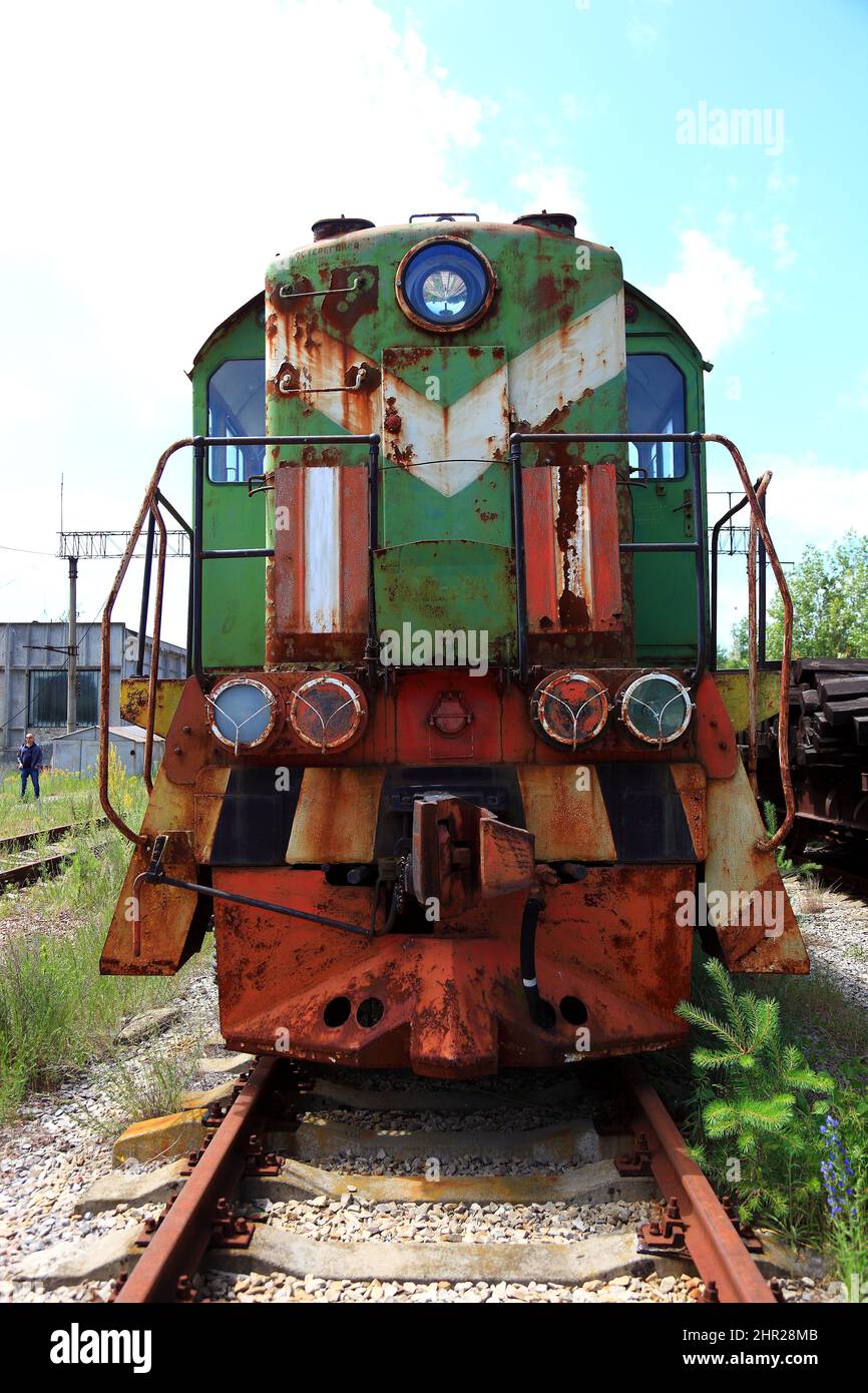 Ukraine, lock zone, locomotive on the site of the former Yaniv railway ...