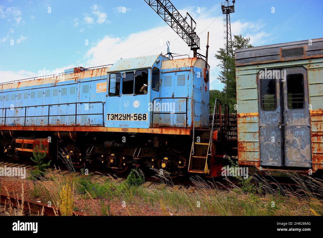 Ukraine, barrier zone, rail vehicle on the territory of the former ...