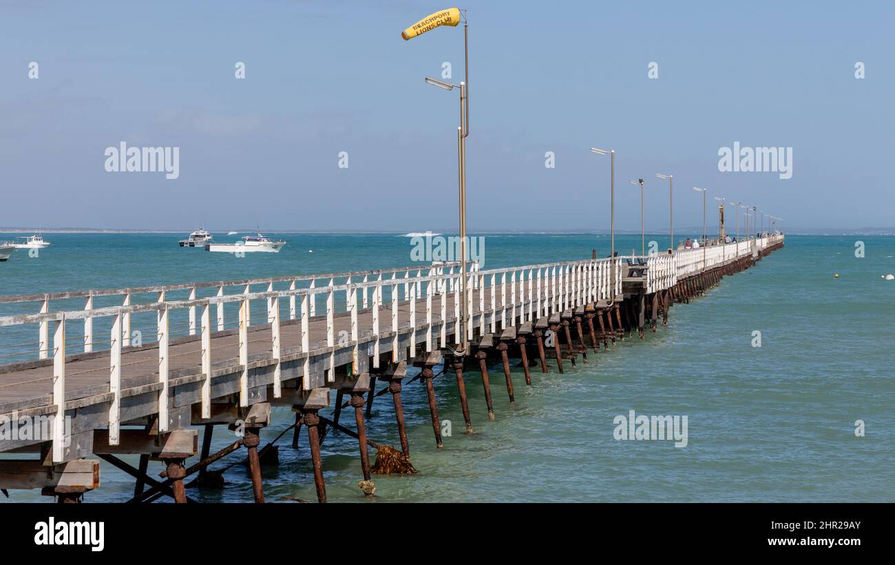 THe beachport screw pile jetty located in south east south australia on ...