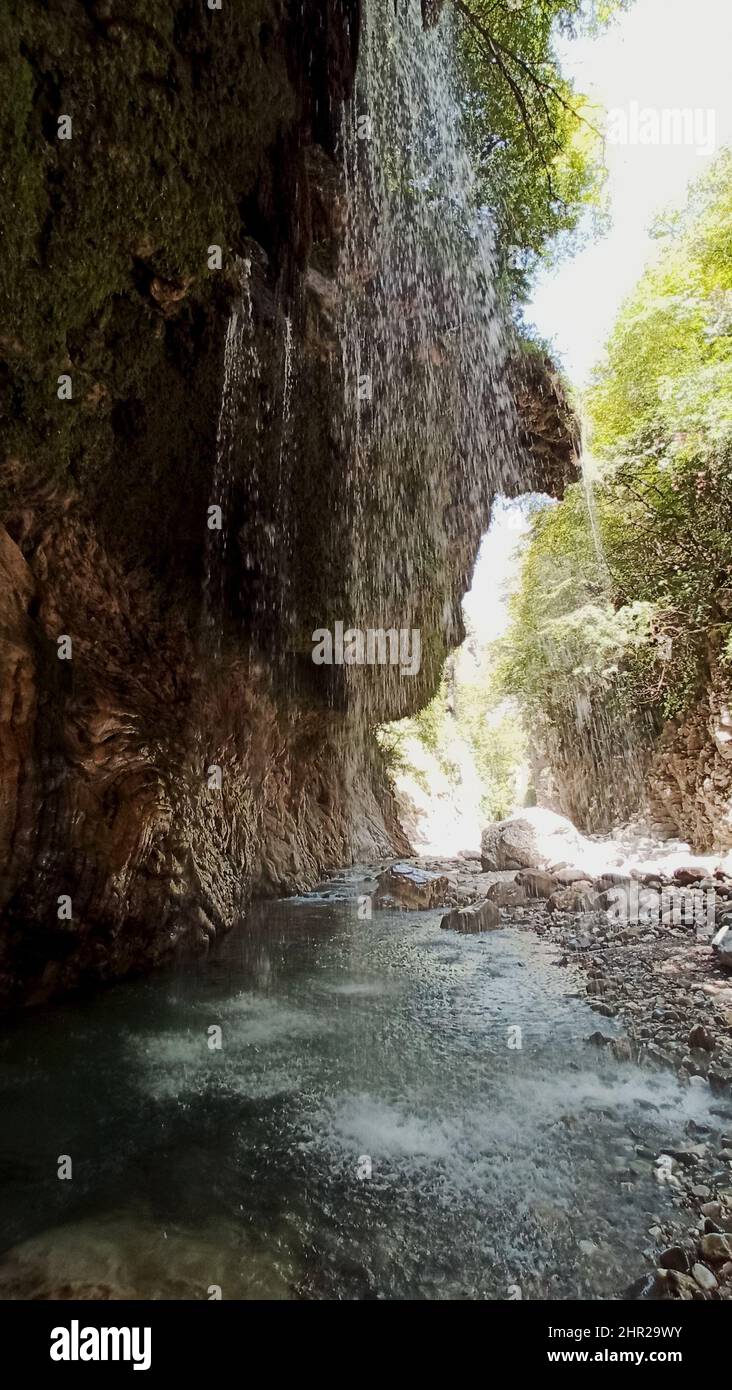 The Always raining canyon (Panta Vrehei) with waterfalls in Karpenissi ...