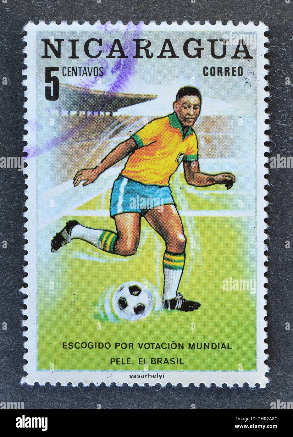 Cancelled postage stamp printed by Nicaragua, that shows Football ...